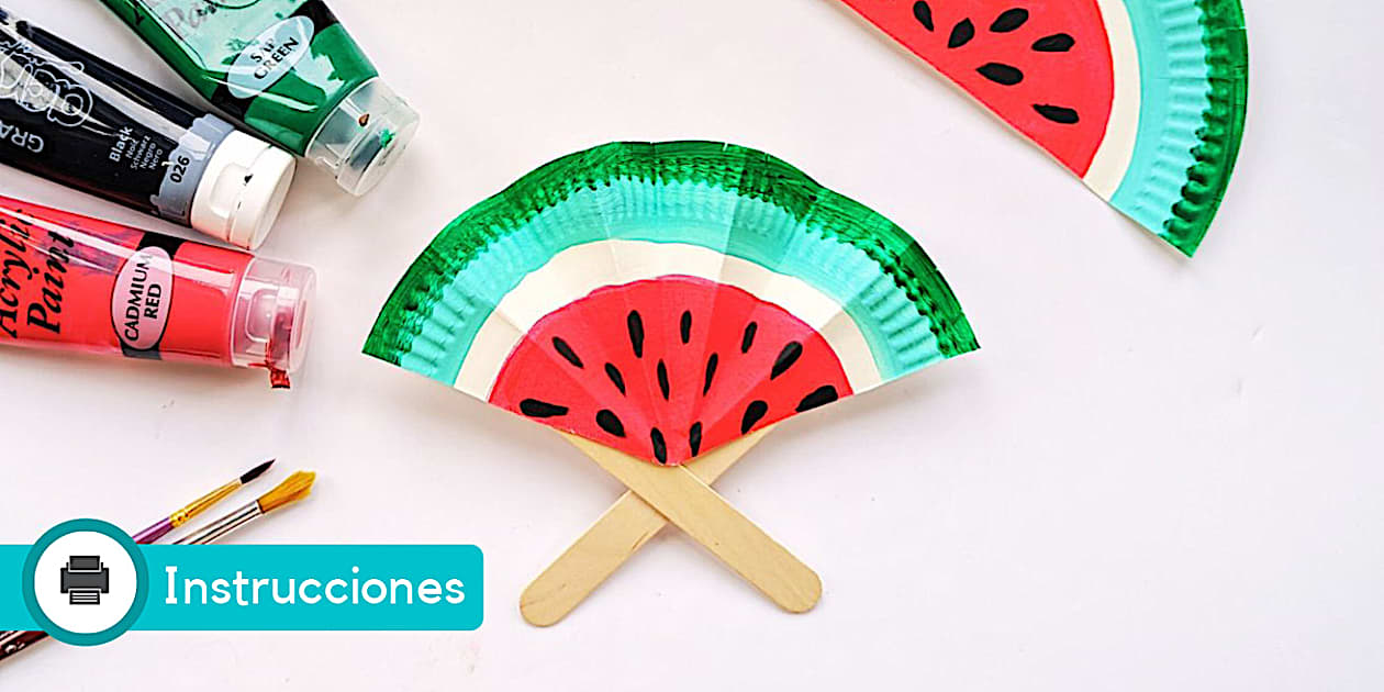 Manualidad: Abanico de sandía con plato de papel - Twinkl Crafts
