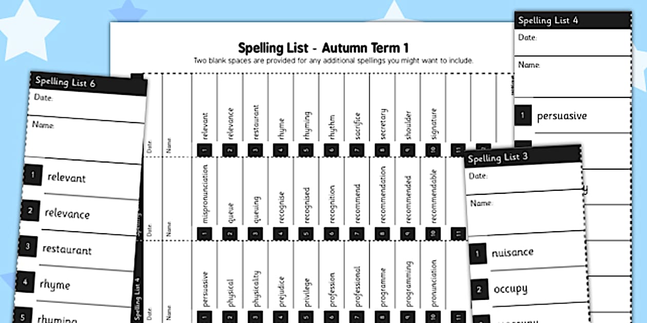 Editable Home Educators Spelling Lists Year 6 Autumn 1