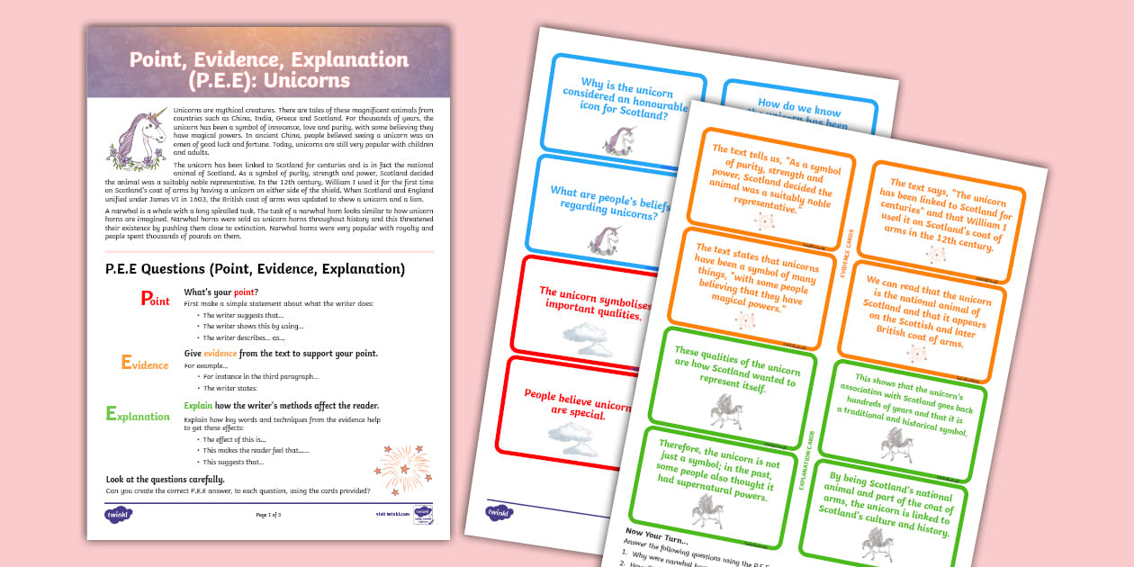 Point Evidence Explanation Comprehension Activity: Unicorns