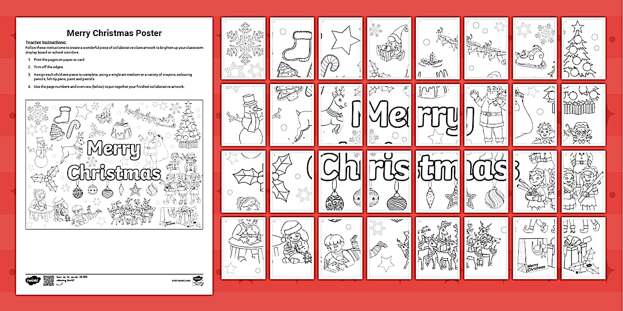 Merry Christmas Collaborative Colouring Pages (Teacher-Made)