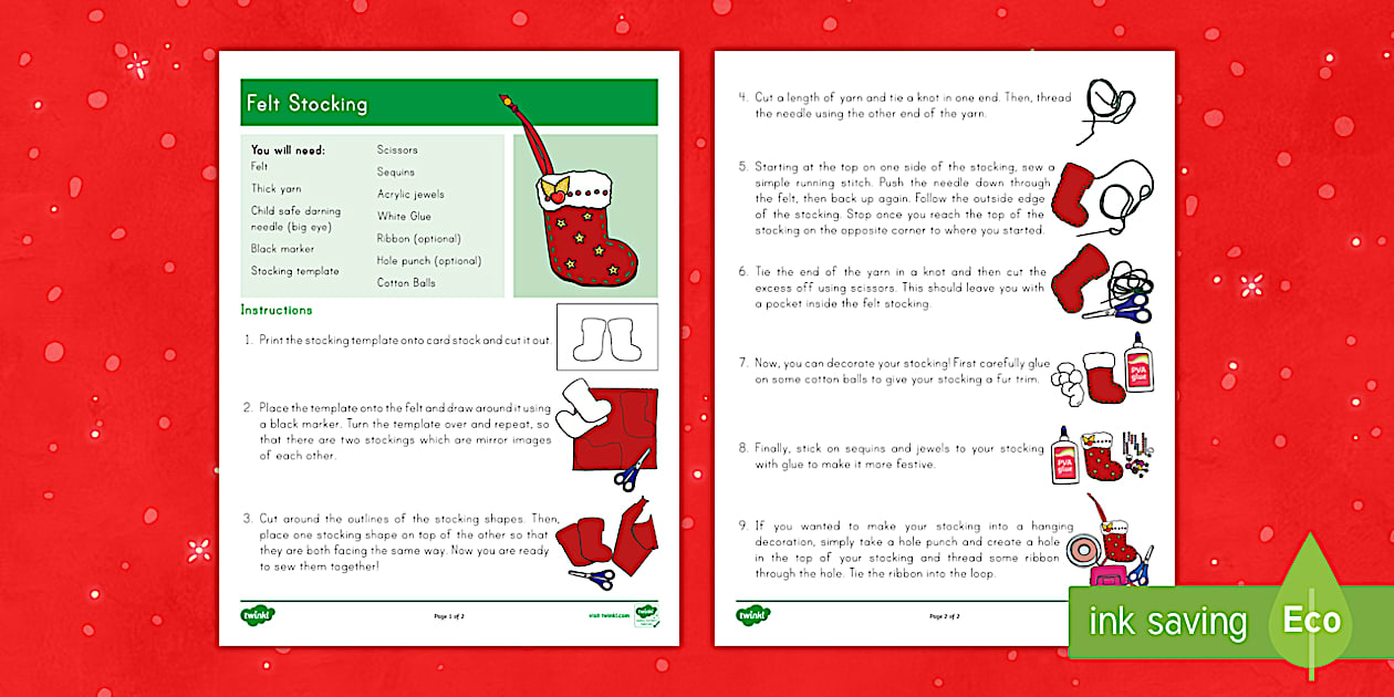 Felt Stocking Christmas Craft Instructions (teacher made)