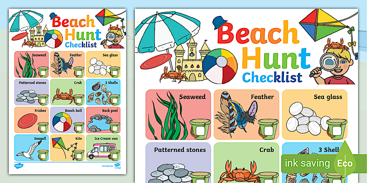 Beach Hunt Checklist (teacher made) - Twinkl
