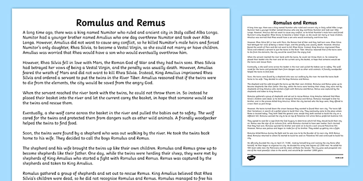 Lower Ability Romulus and Remus Story Print Out - Twinkl