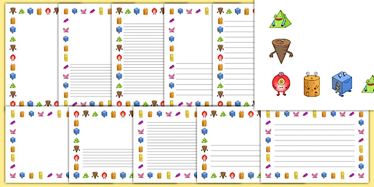 Editable 3D Shape Aliens Page Borders (teacher made)