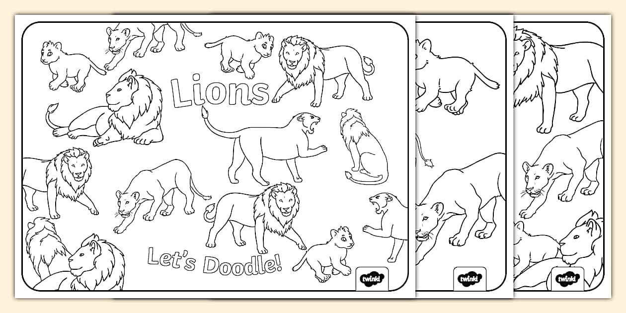 Lions Let's Doodle Colouring Pages - Twinkl - KS1
