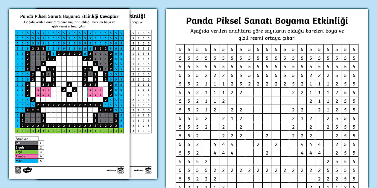 Panda Piksel Sanatı Boyama Etkinliği-Twinkl