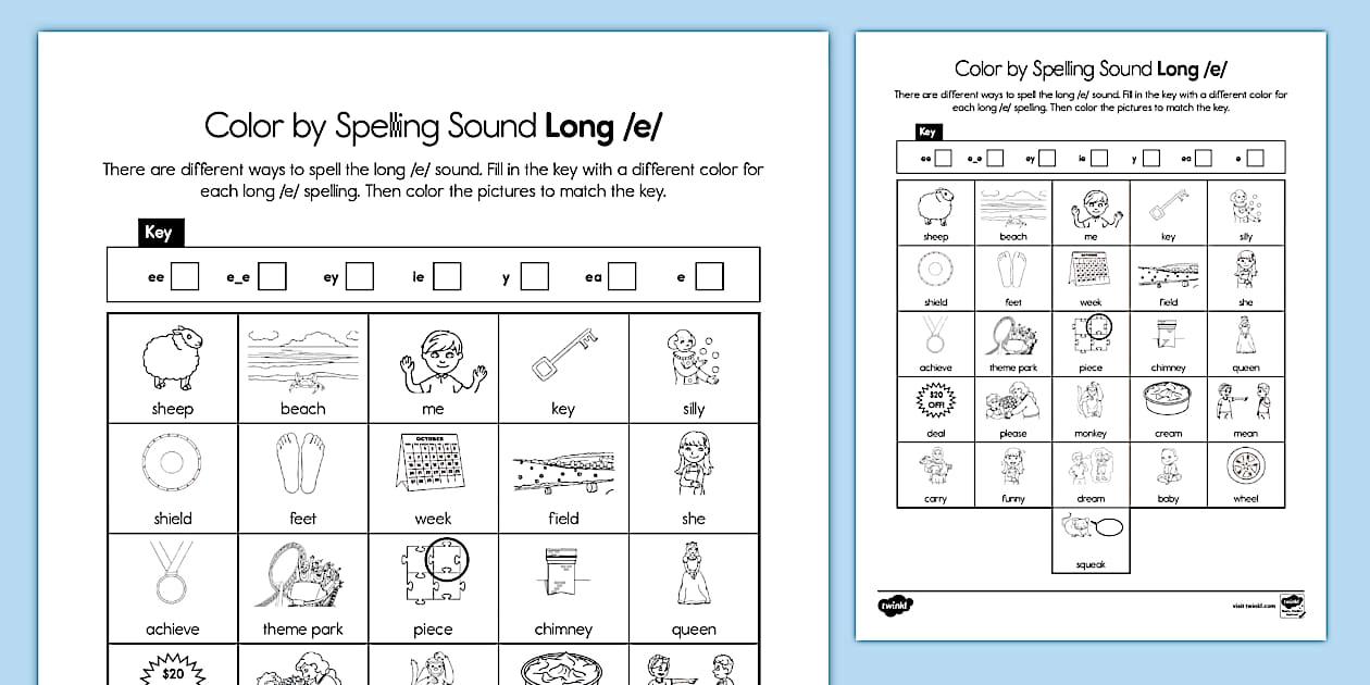 Color by Spelling Sound Long /e/ Worksheet - Twinkl