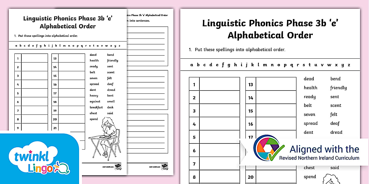 Linguistic Phonics Phase 3b 'e' Alphabetical Order