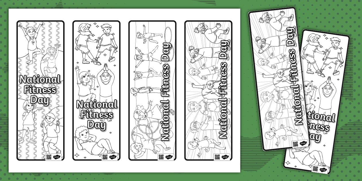 National Fitness Day Colouring Bookmarks (professor feito)