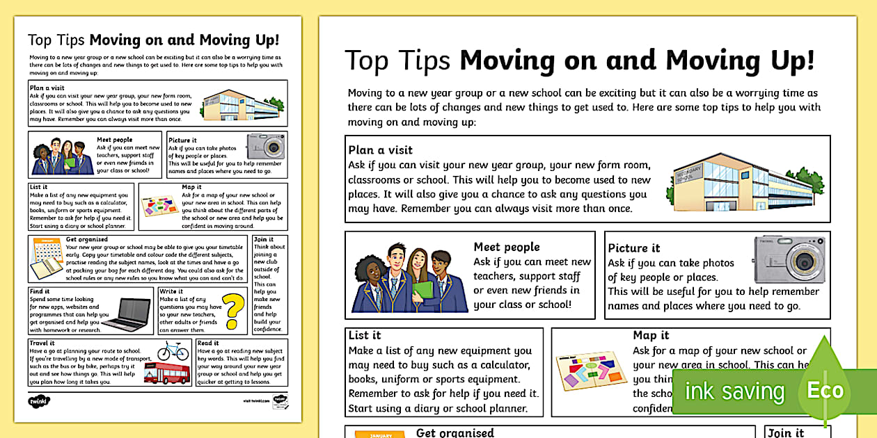 Editable Top Tips For Moving On And Moving Up (teacher made)
