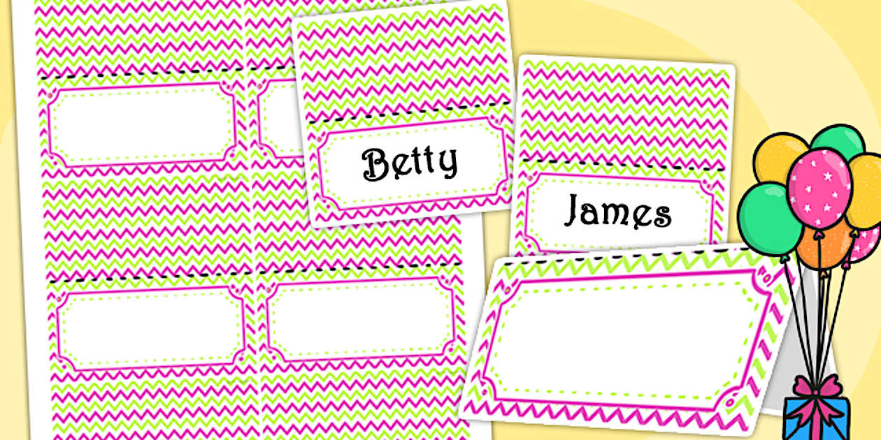 Editable Zig Zag Birthday Party Place Names And Food Labels Pink And Green