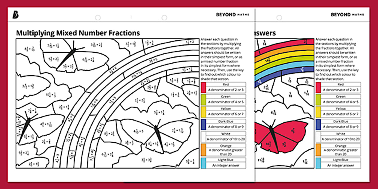 👉 Multiplying Mixed Number Fractions: Colour by Number
