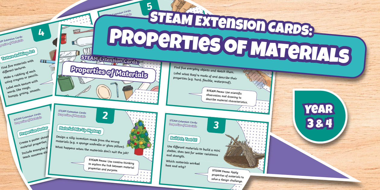 STEAM Extension Cards: Properties of Materials - Twinkl