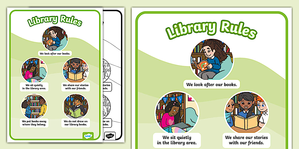 Library Rules Display Poster (teacher made) - Twinkl
