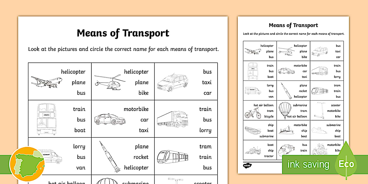 A2 Ficha de actividad: Elige el medio de transporte correcto - Inglés