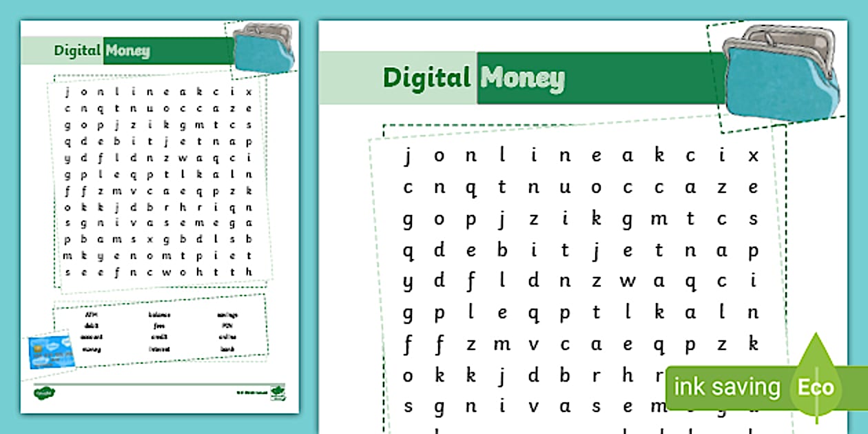 Digital Money Word Search (teacher made) - Twinkl