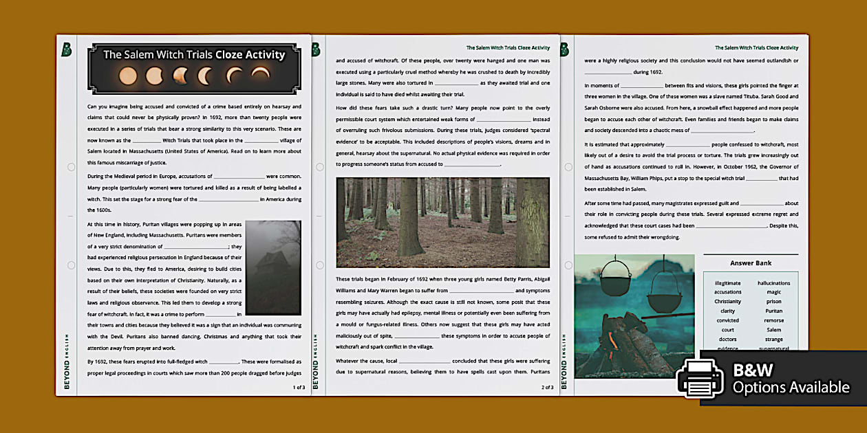 The Salem Witch Trials Cloze Activity (teacher made)