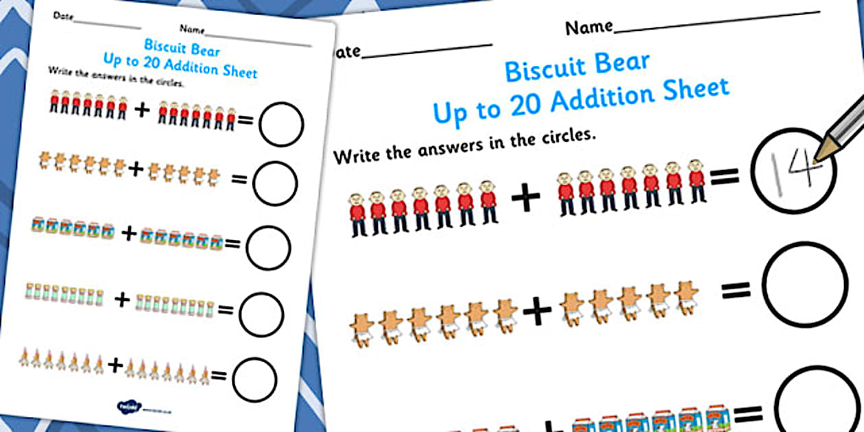 Up to 20 Addition Sheet to Support Teaching on Biscuit Bear