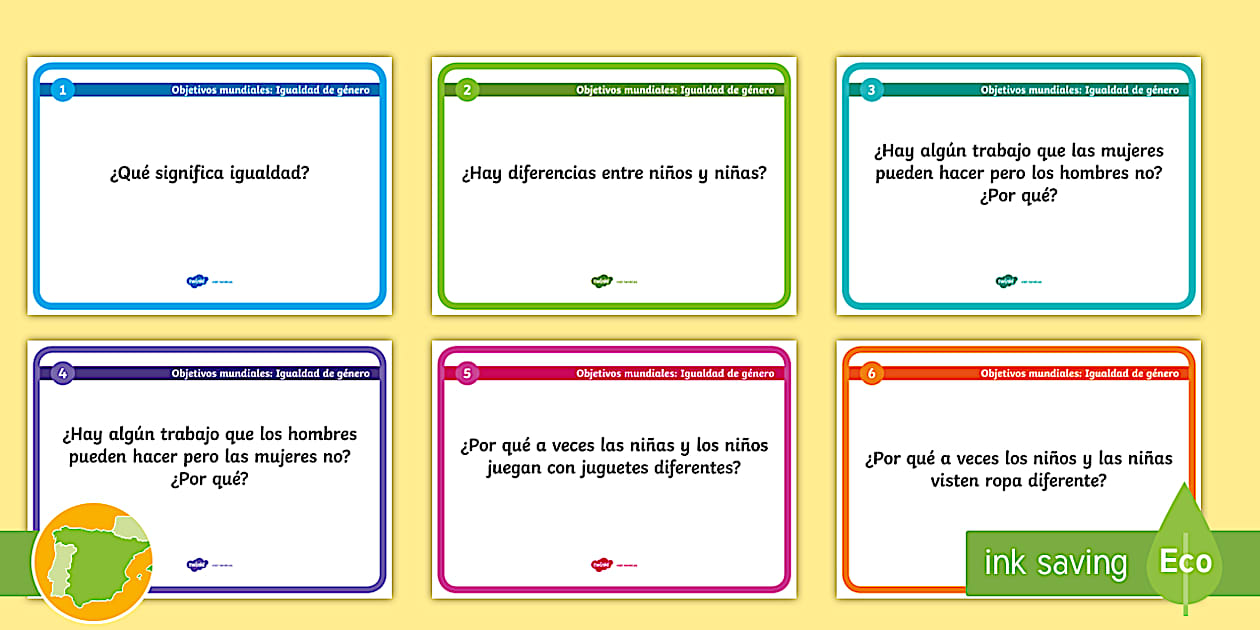 Black and White Tarjetas de preguntas: Objetivos mundiales – Igualdad de