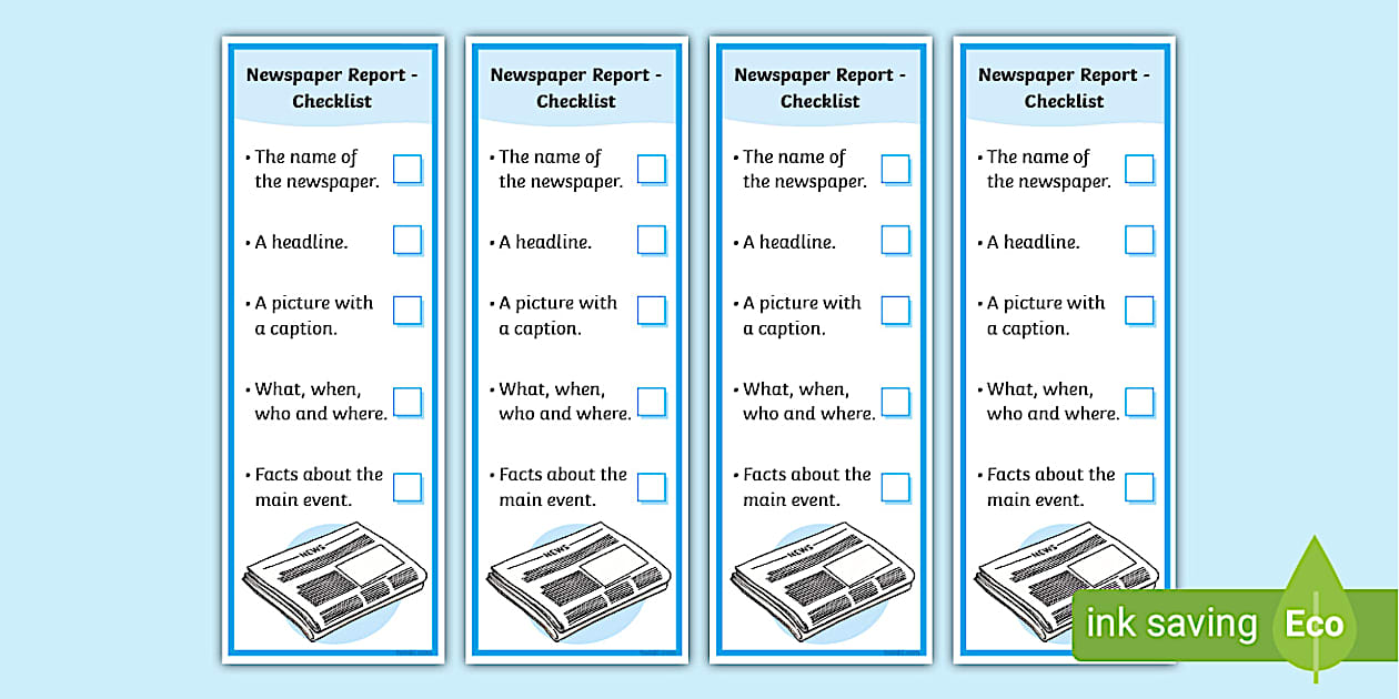 Features of a Newspaper Report Checklist | KS1 Non-Fiction