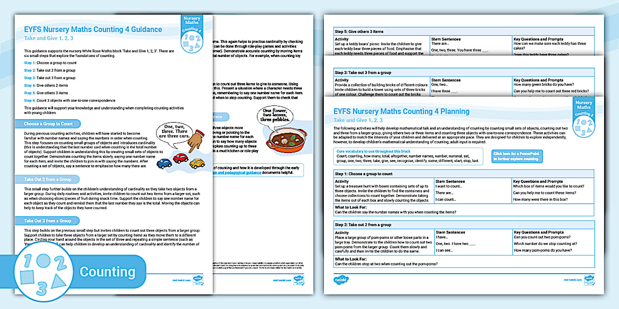 EYFS Nursery Maths Counting 4 Take and Give 1, 2, 3 | Twinkl