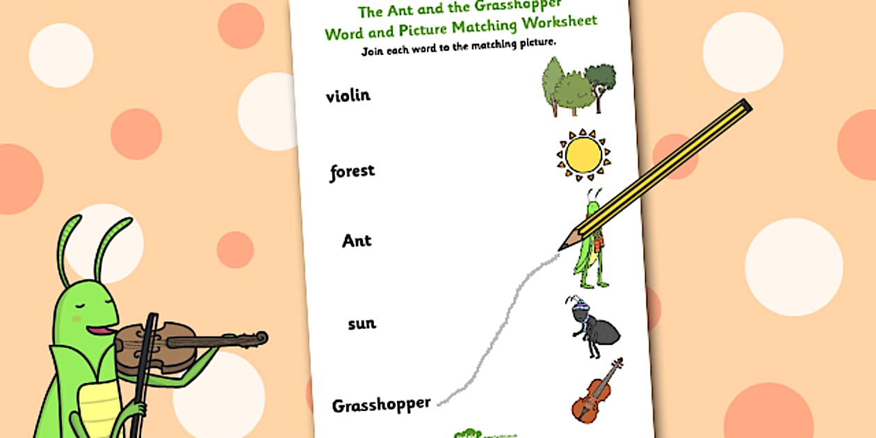 The Ant and the Grasshopper Word and Picture Match - Grasshopper
