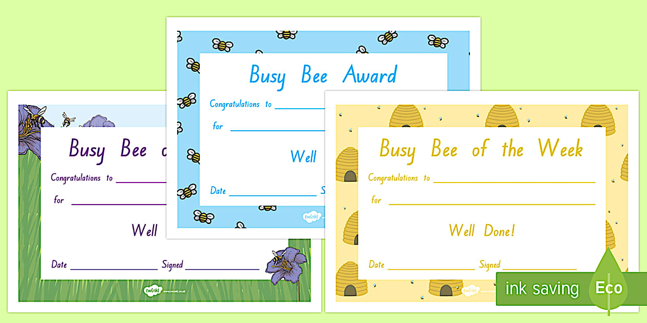 Editable Busy Bee Theme Award Certificates for the Classroom