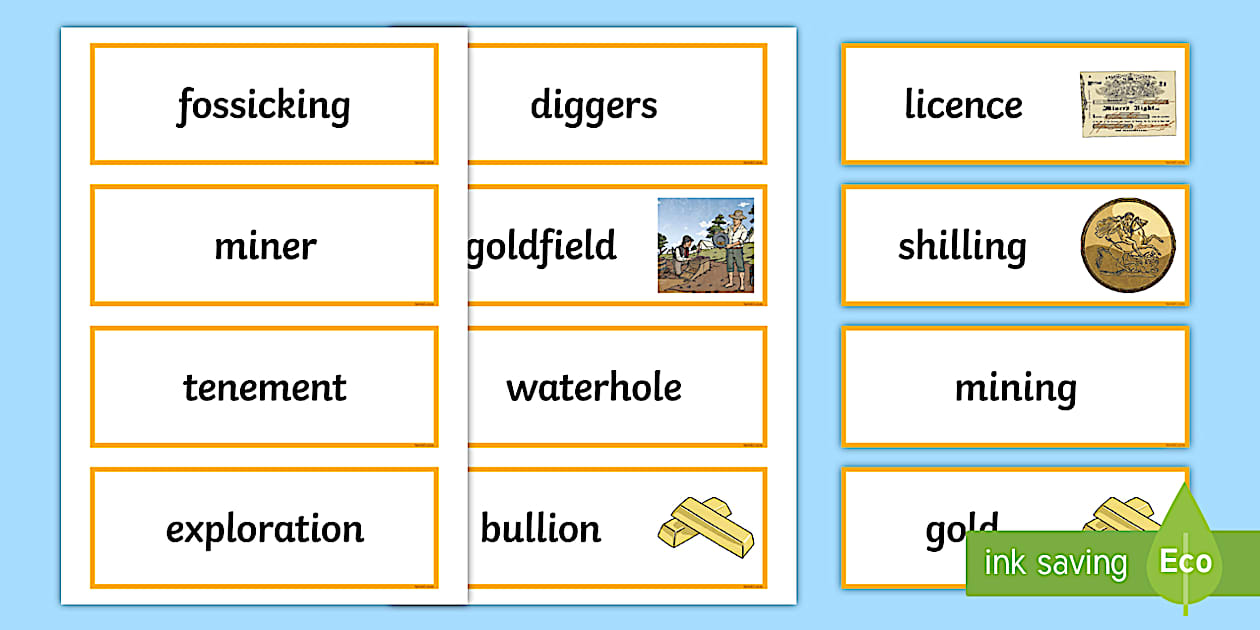 Gold Rush Word Cards - Year 5 History (teacher made)