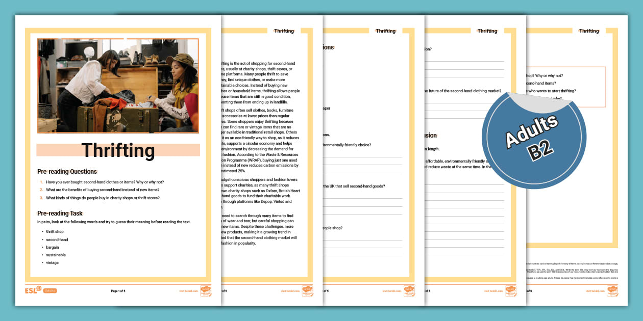 ESL Thrifting Reading Comprehension [Adults, B2] - Twinkl