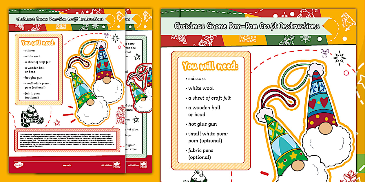 Christmas Gnome Pom-Pom Craft Instructions (teacher made)