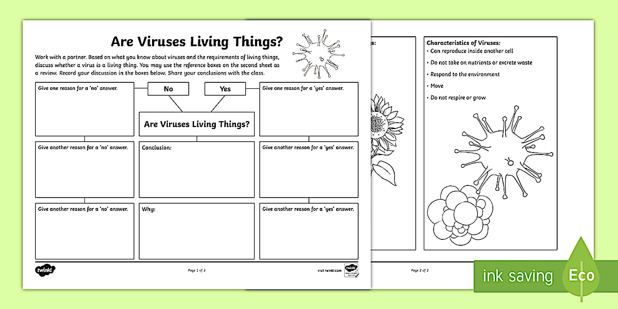 Are Viruses Living Things? Discussion Web Worksheet for 3rd-5th Grade