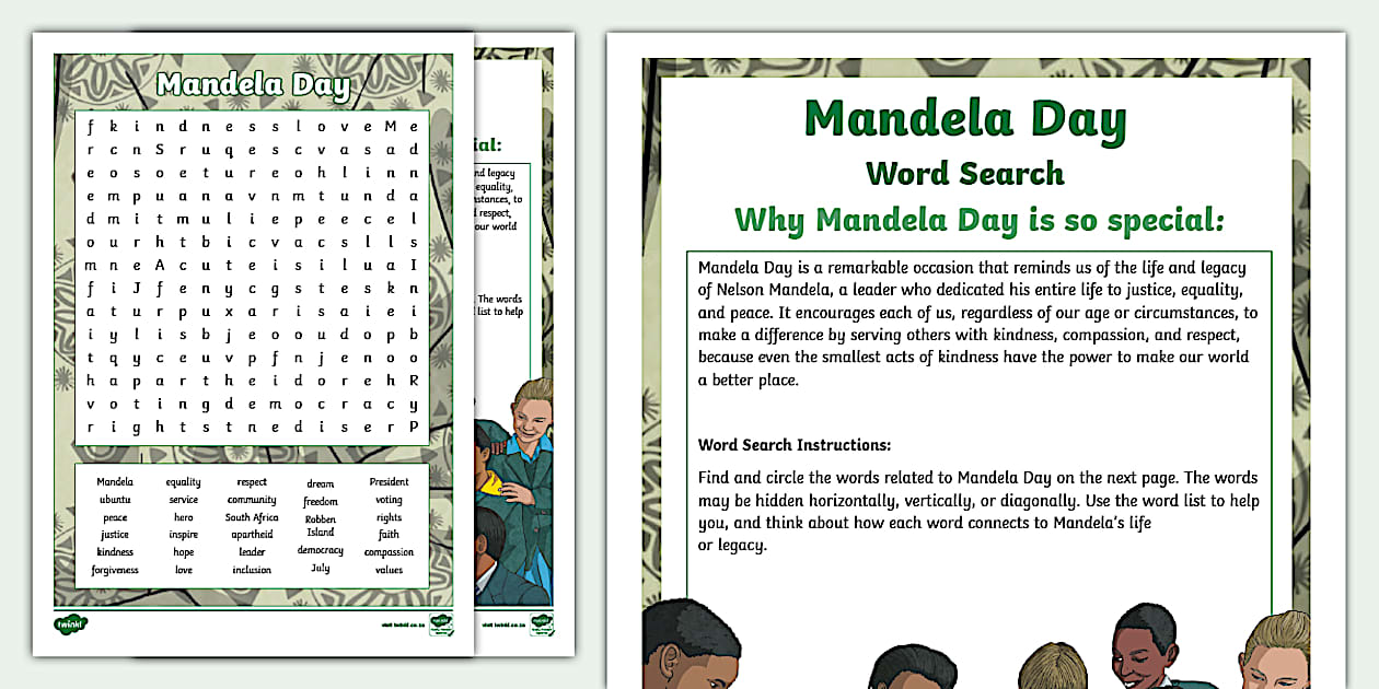 Mandela Day Word Search (teacher made) - Twinkl