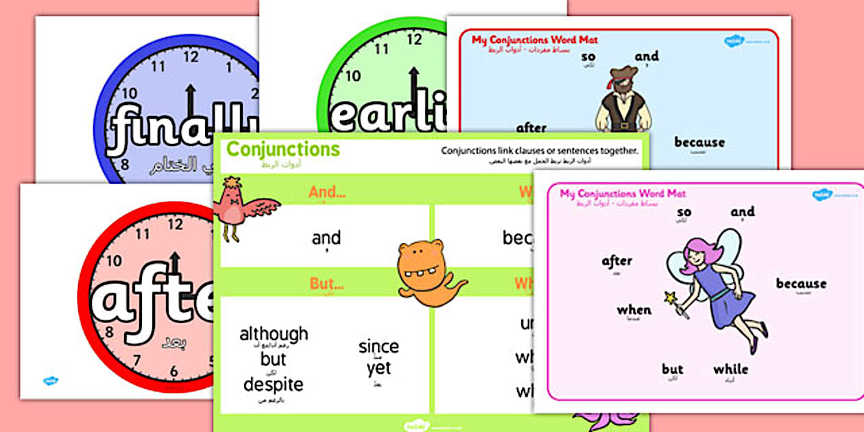 Conjunctions Pack Arabic Translation (teacher made) - Twinkl