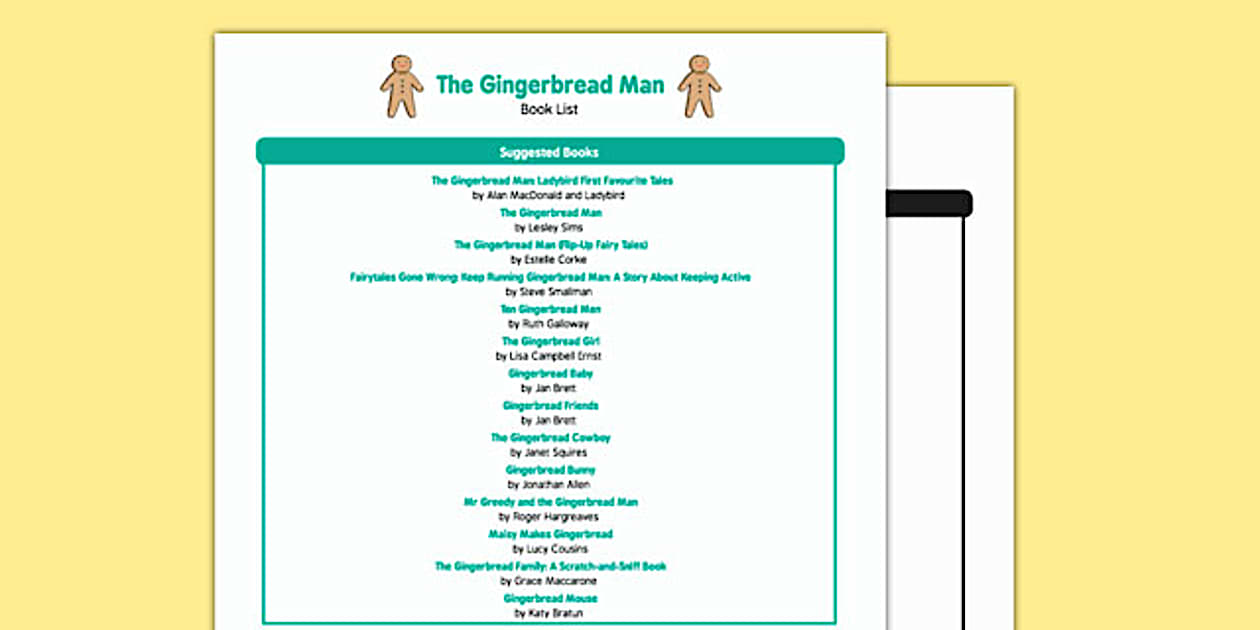 Black and White The Gingerbread Man Themed Book List