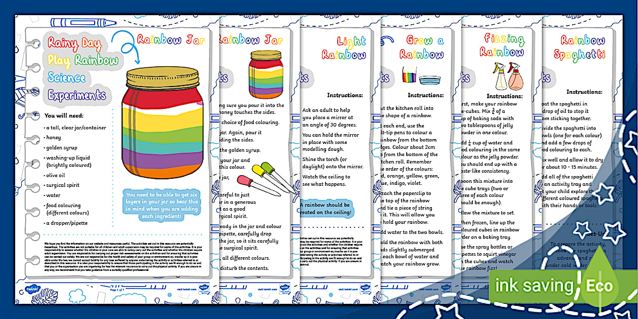 Rainy Day Play Rainbow Science Experiments (teacher made)