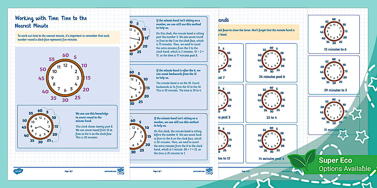 Working with Time: Time to the Nearest Minute (Ages 7 - 8)