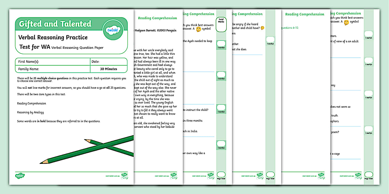 PEAC Testing Samples For Year 4 - Verbal Reasoning Test