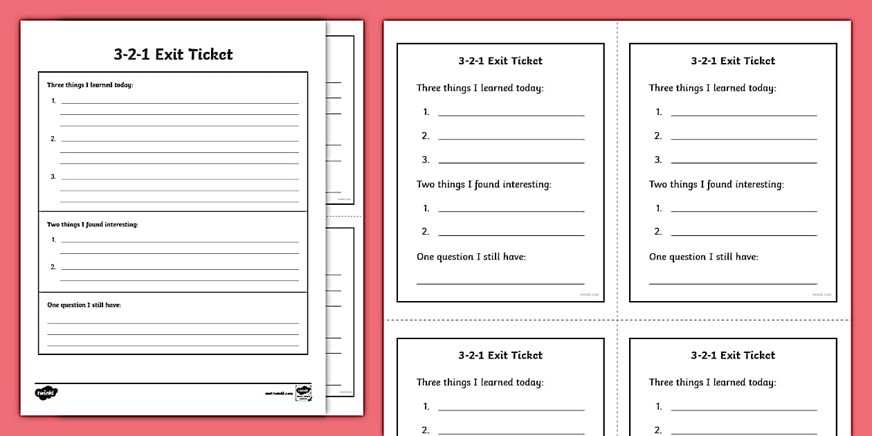 3-2-1 Exit Ticket Template for 6th-8th Grade - Twinkl