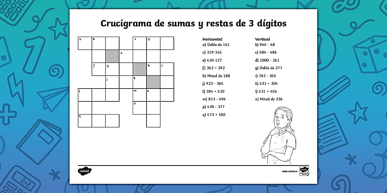 Crucigrama matemático: Sumas y restas de hasta 3 dígitos