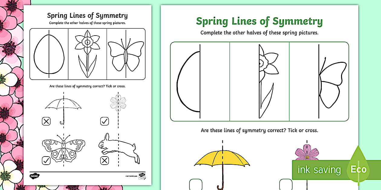 Editable Spring-Themed Lines of Symmetry Worksheet - Twinkl