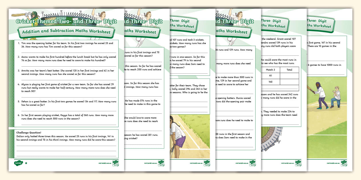 Cricket-Themed 2 & 3-Digit Addition and Subtraction Differentiated ...