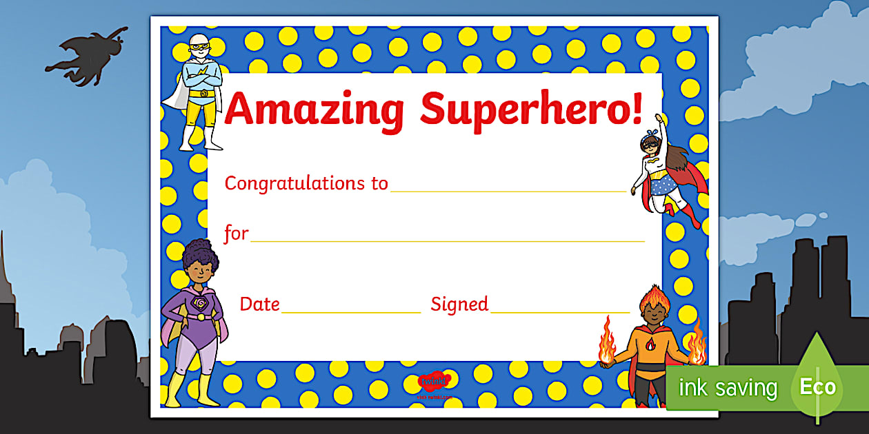 Editable Superhero Themed Reward Certificate (teacher made)
