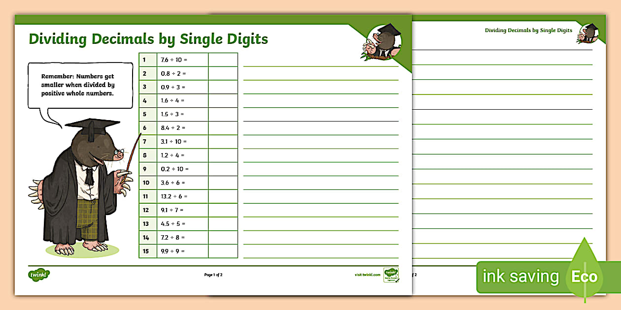 Dividing Decimals by Single Digits (Teacher-Made) - Twinkl