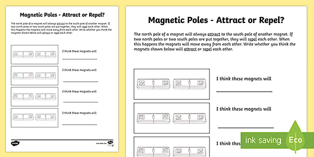 Magnetic Poles Worksheet (teacher made) - Twinkl
