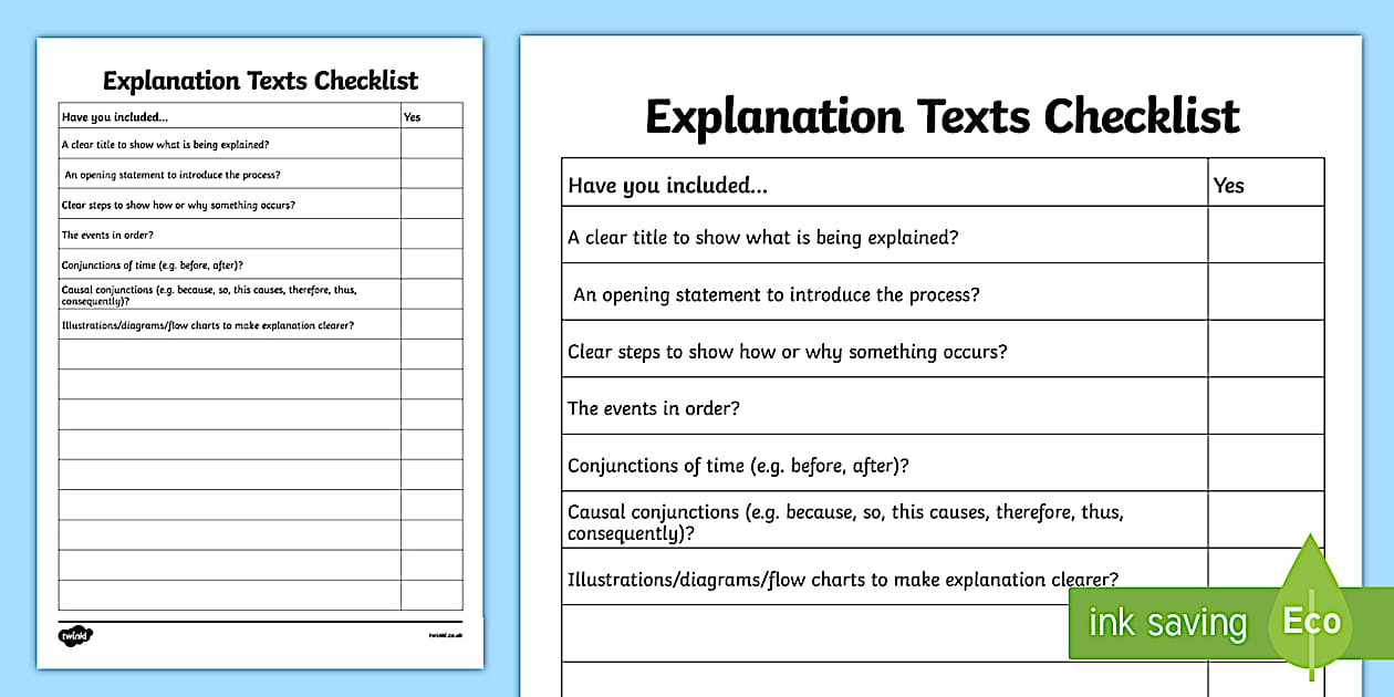Explanation Writing Checklist | Primary English Resource