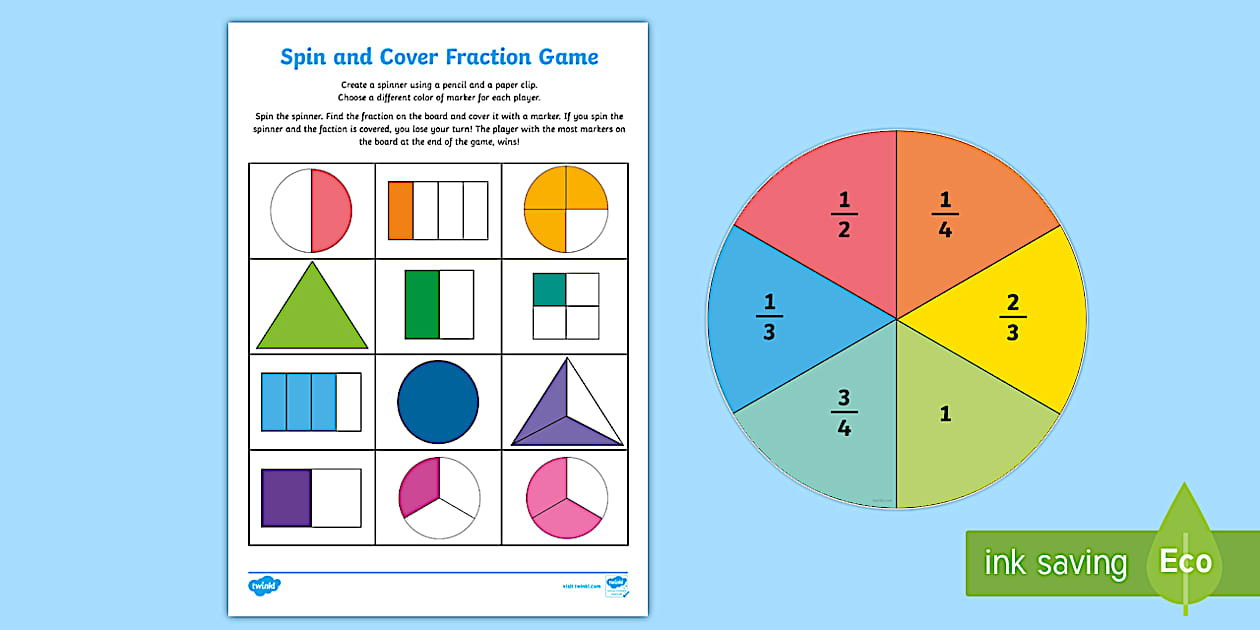 Spin and Cover Fractions Game (teacher made) - Twinkl