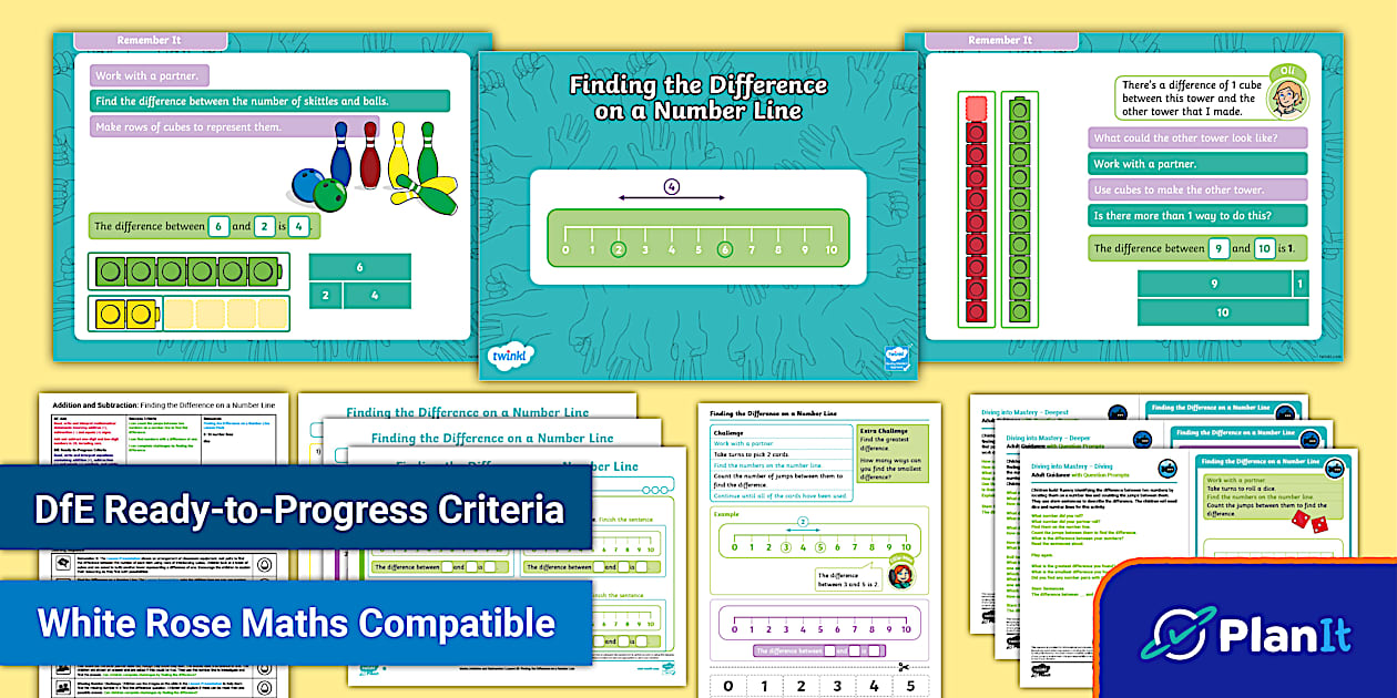 Year 1 Finding the Difference on a Number Line PlanIt Maths Lesson 23