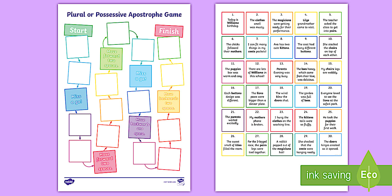 Plural or Possessive Apostrophe Interactive Games - Twinkl