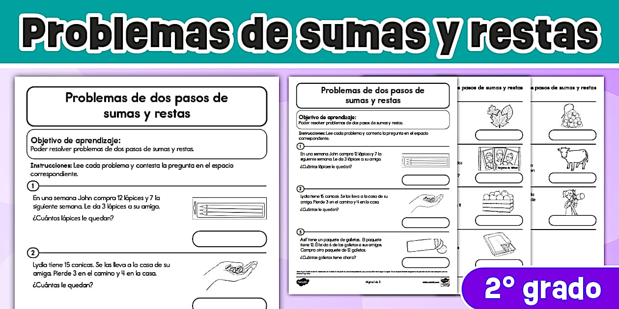 Hoja de trabajo para 2° grado: Problemas de sumas y restas