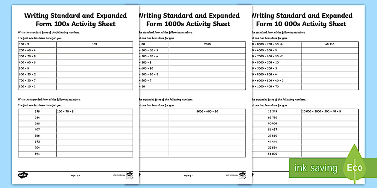 Writing Standard and Expanded Form Differentiated Worksheet / Worksheets